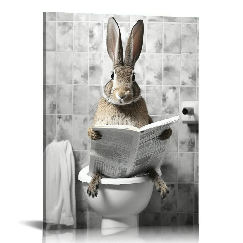 GOSMITH Cute Rabbit Bathroom Wall Art - Farmhouse Style Animals ...