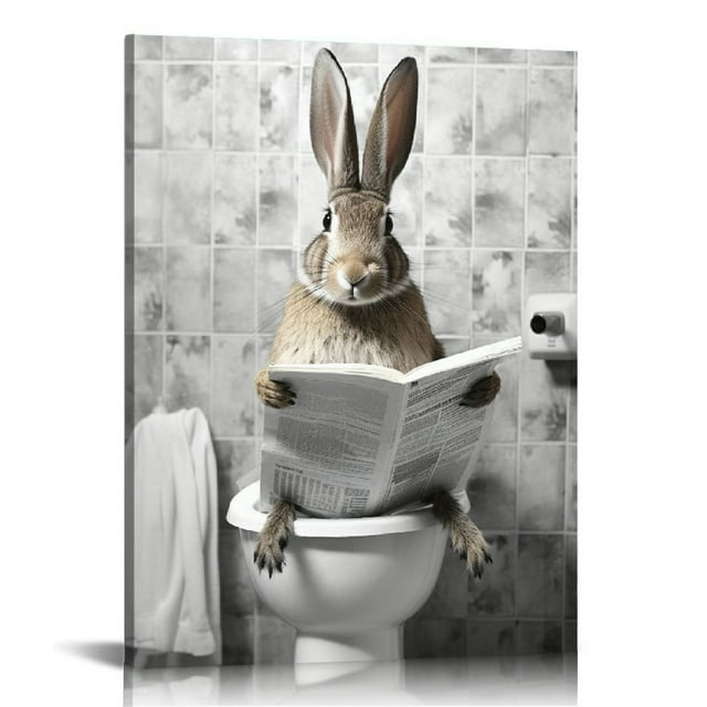 GOSMITH Cute Rabbit Bathroom Wall Art - Farmhouse Style Animals ...