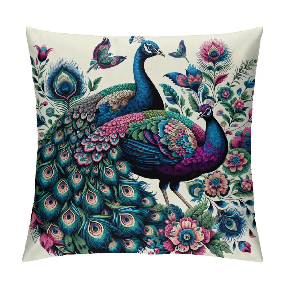 GOSMITH Decorative Peacock Pillow Covers Peacock Decor Feather ...