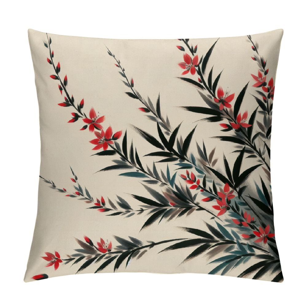 Leisuo Decorative Square Throw Pillow Case Black Ink Painting Flower ...