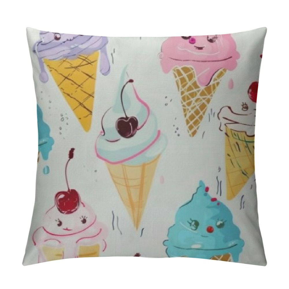 GOSMITH Decorative Square Throw Pillow Case Cushion Cover, Kawaii Ice ...