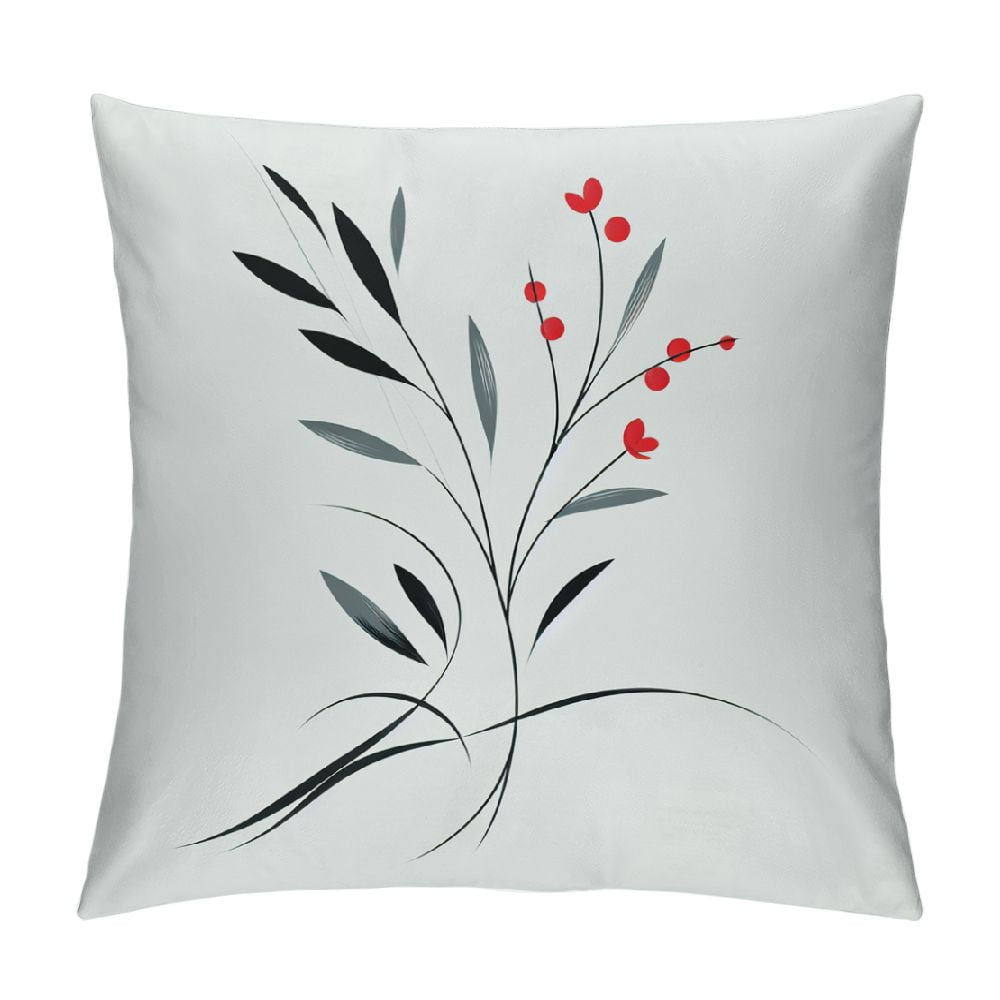 Leisuo Decorative Square Throw Pillow Cover Black Ink Painting Flower ...