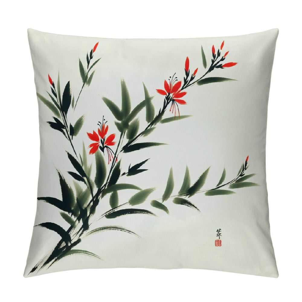 Leisuo Decorative Square Throw Pillow Cover Black Ink Painting Flower ...