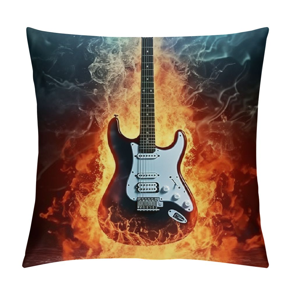 GOSMITH Decorative Throw Pillow Covers Electric Guitar Music in Burning ...