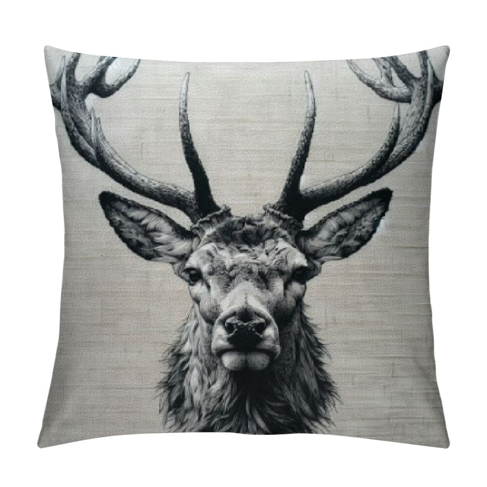 Leisuo Deer Cover Moose Animal Antlers Black and White Throw Pillow ...