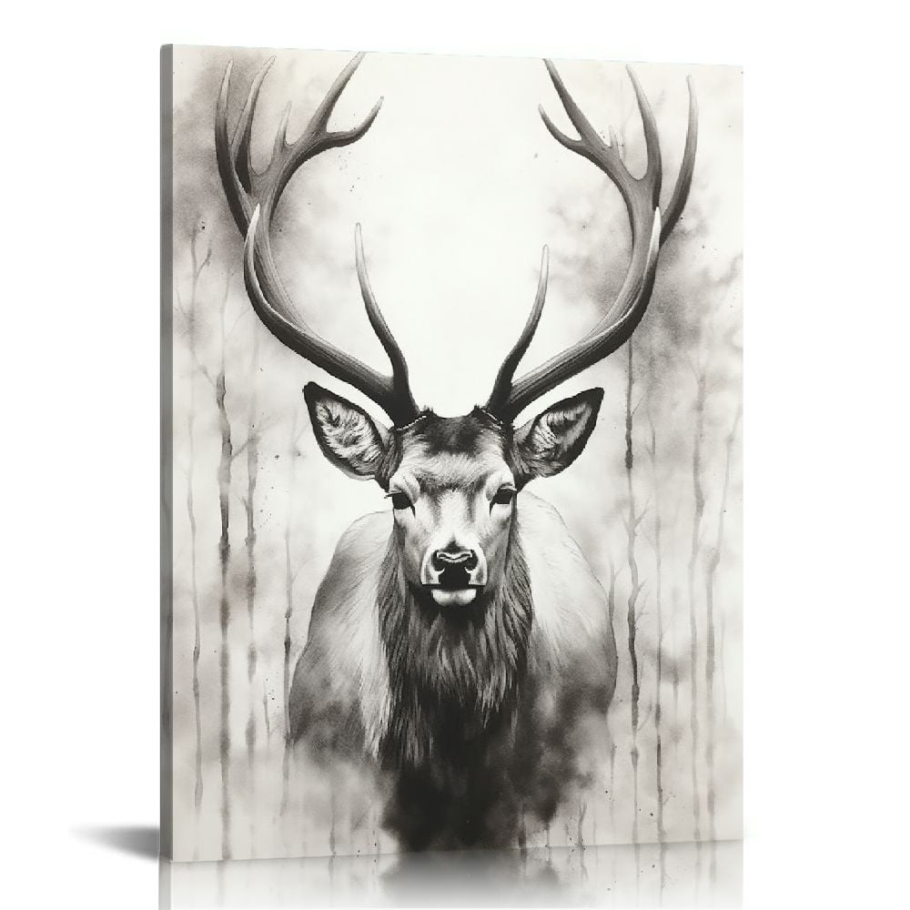 GOSMITH Deer Wall Decor, Young Buck Canvas Art Print, Black and White ...