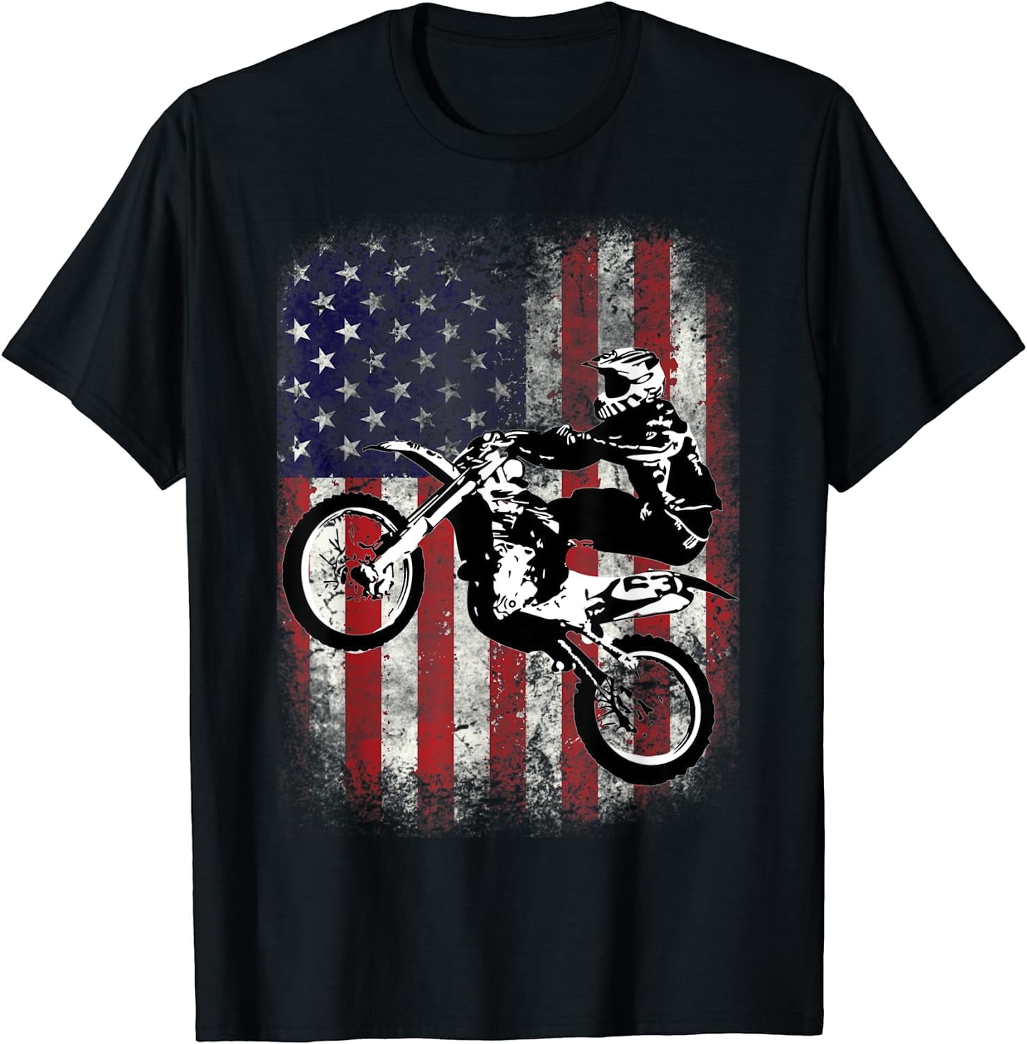 GOSMITH Dirt Bike American Flag Motocross Biker 4th of July T-Shirt 143486-black - Walmart.com