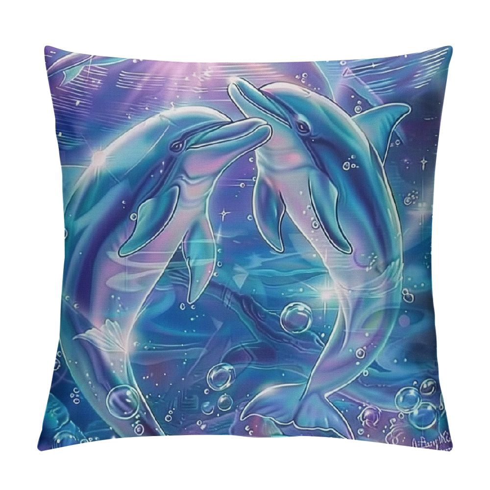 GOSMITH Dolphin Throw Pillow Cover, Underwater World Pillow Cover for ...
