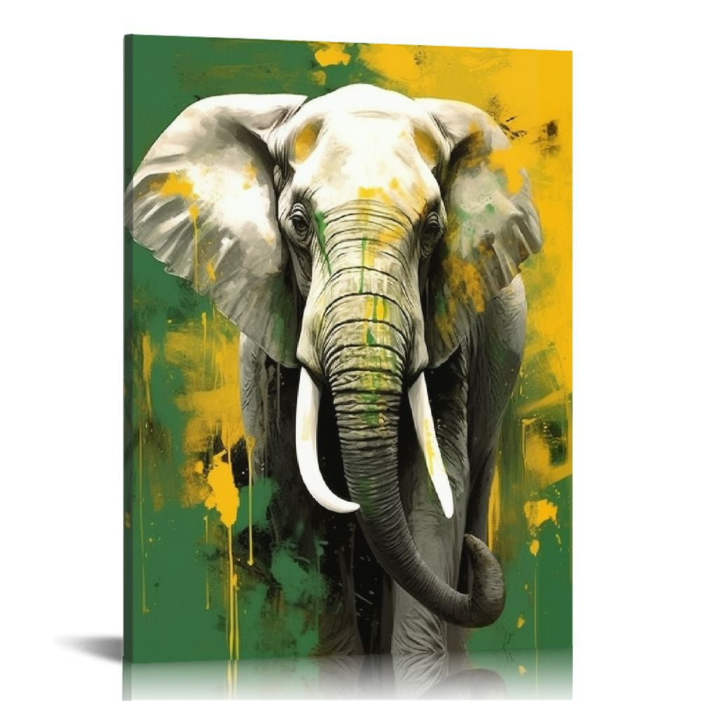 GOSMITH Elephant Wall Art Graffiti Elephant Canvas Print Green Yellow ...