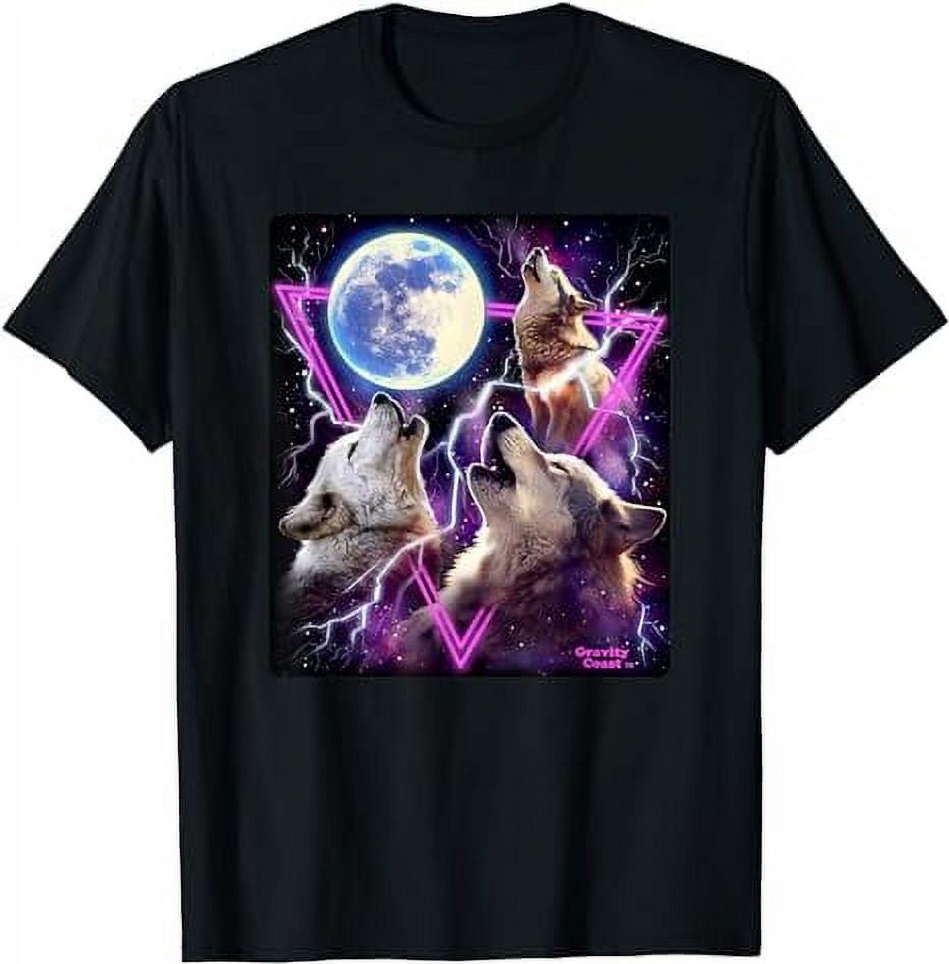 GOSMITH Epic Three Wolves Howling at the Moon 80's Poster Wolf T-Shirt ...