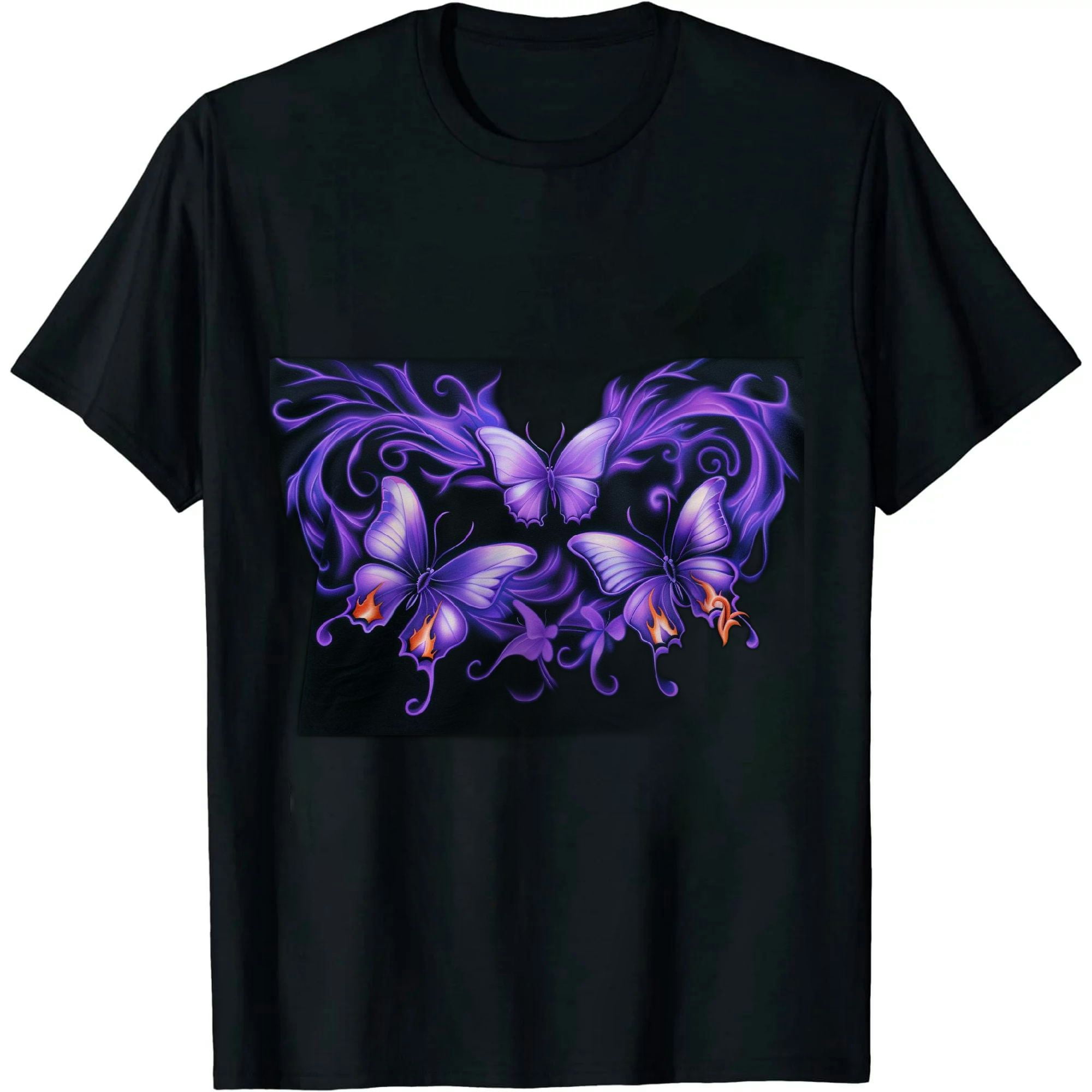 GOSMITH Fairycore Purple Butterfly Tattoo Flames Aesthetic T-Shirt ...