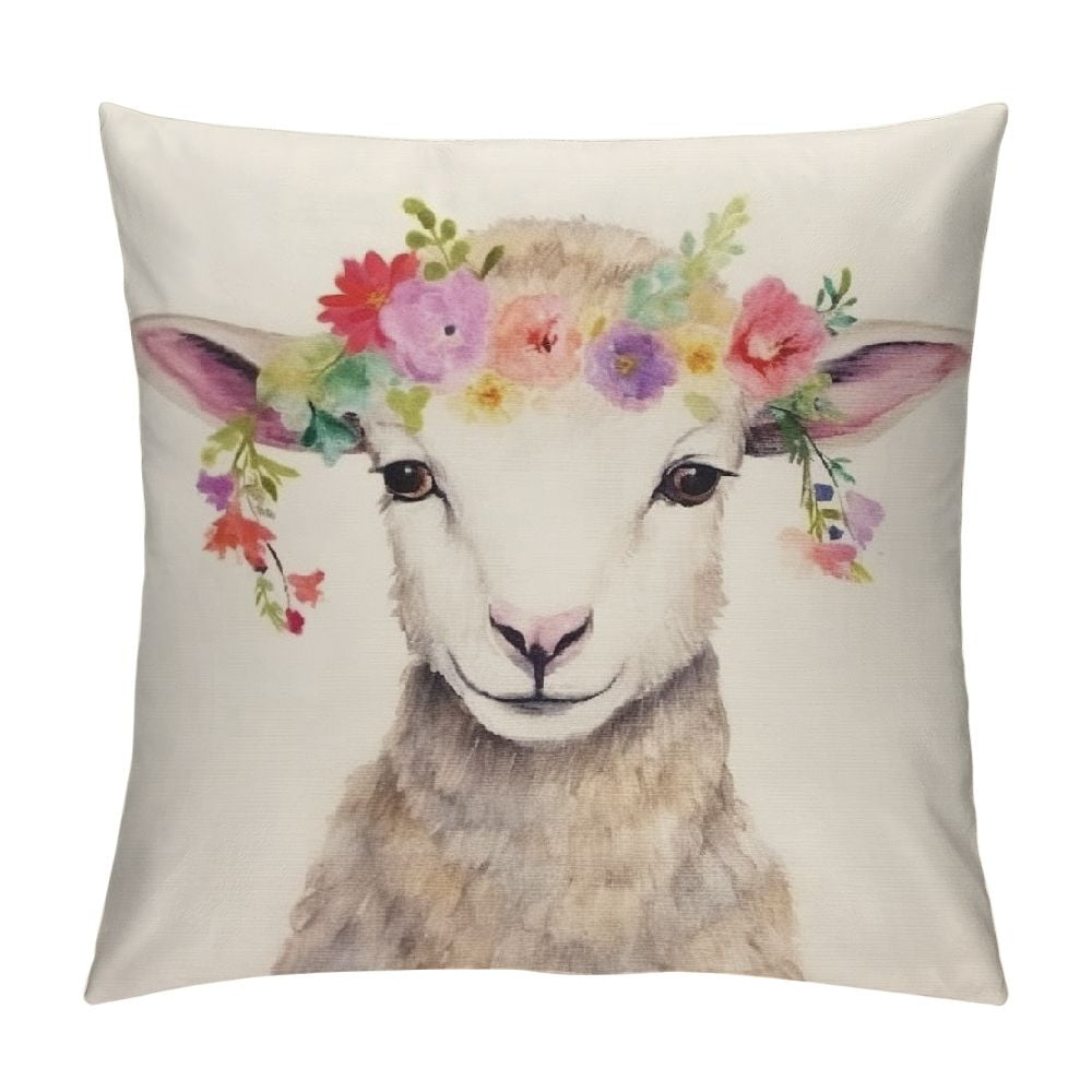 GOSMITH Farm Animals Sheep Throw Pillow Covers Lovely Goat with Spring ...