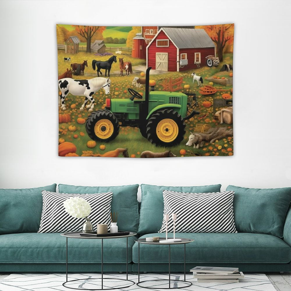 GOSMITH Farm Tapestry, Fall Farm Animal Tractor Truck Red Barn ...