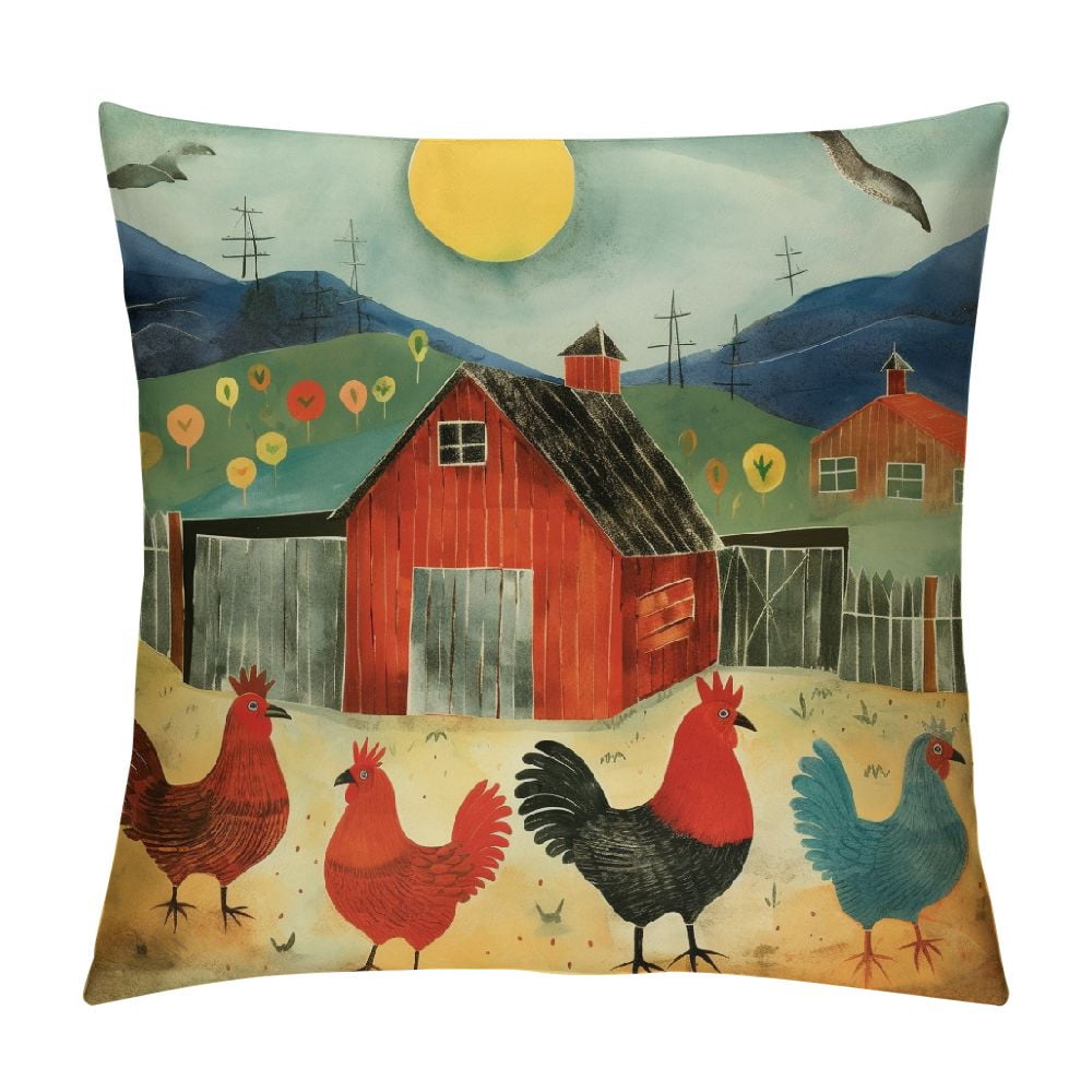 GOSMITH Farmhouse Animals Rooster Chickens Throw Pillow Covers Vintage ...