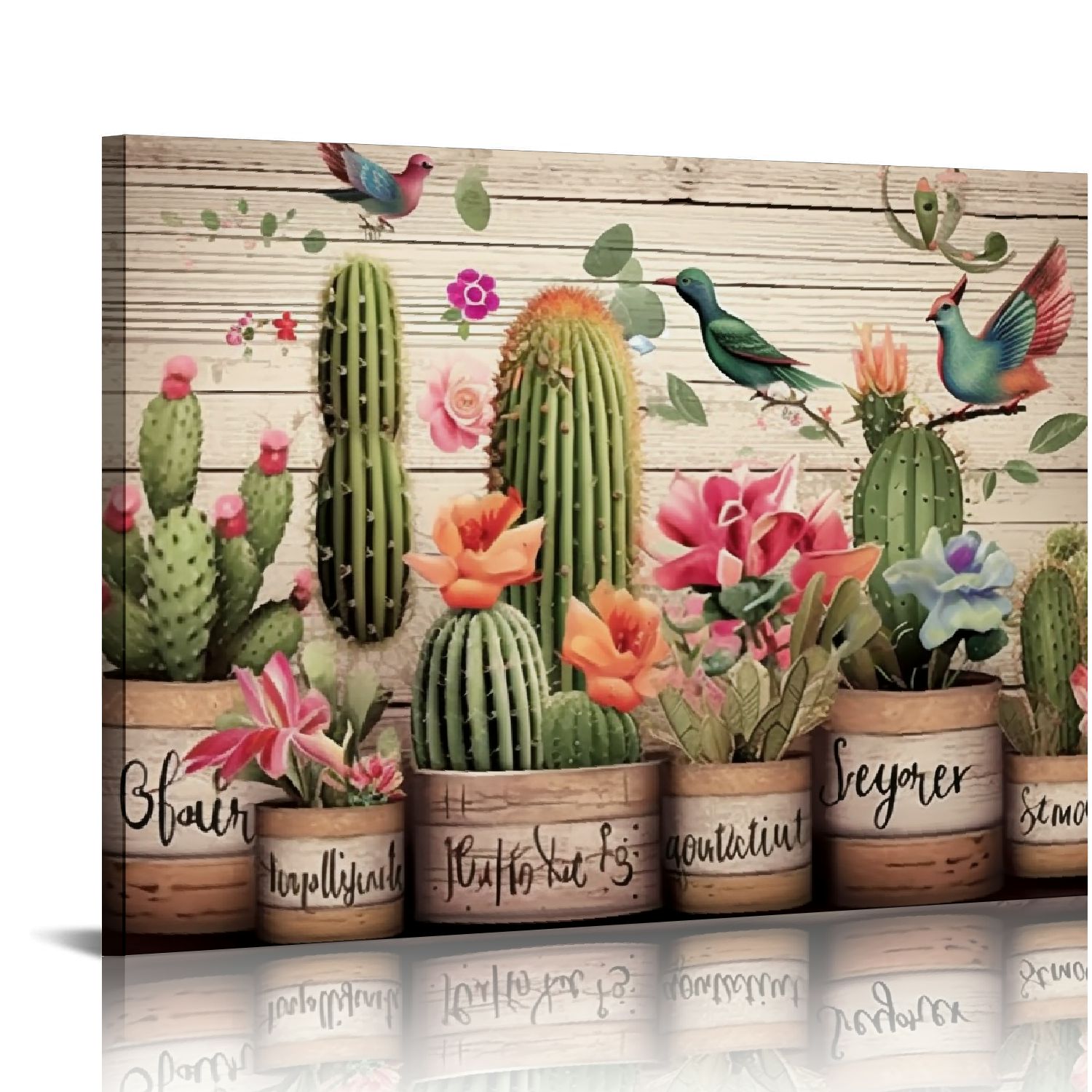 GOSMITH Farmhouse Bathroom Cactus Wall Art Plants Cactus Hummingbird ...