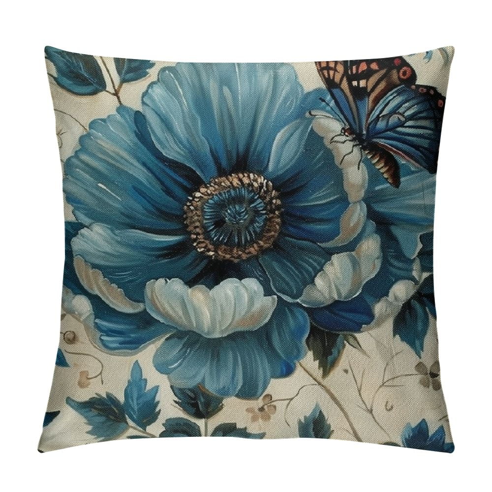 GOSMITH Farmhouse Blue Flower Throw Pillow Covers Orchid Butterfly ...