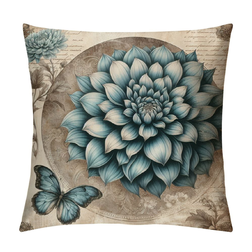 GOSMITH Farmhouse Blue Flower Throw Pillow Covers Orchid Butterfly ...