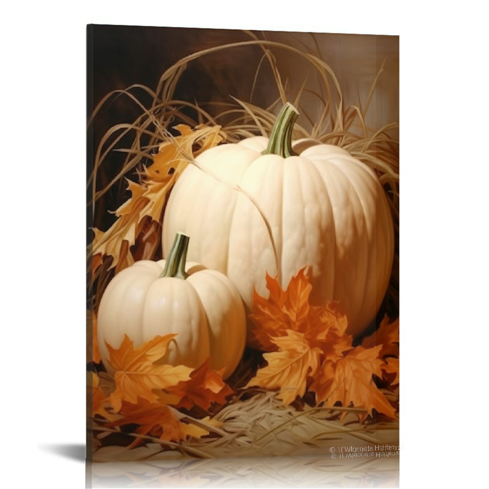 GOSMITH Farmhouse Fall Canvas Wall Art, White Pumpkin Still Life ...
