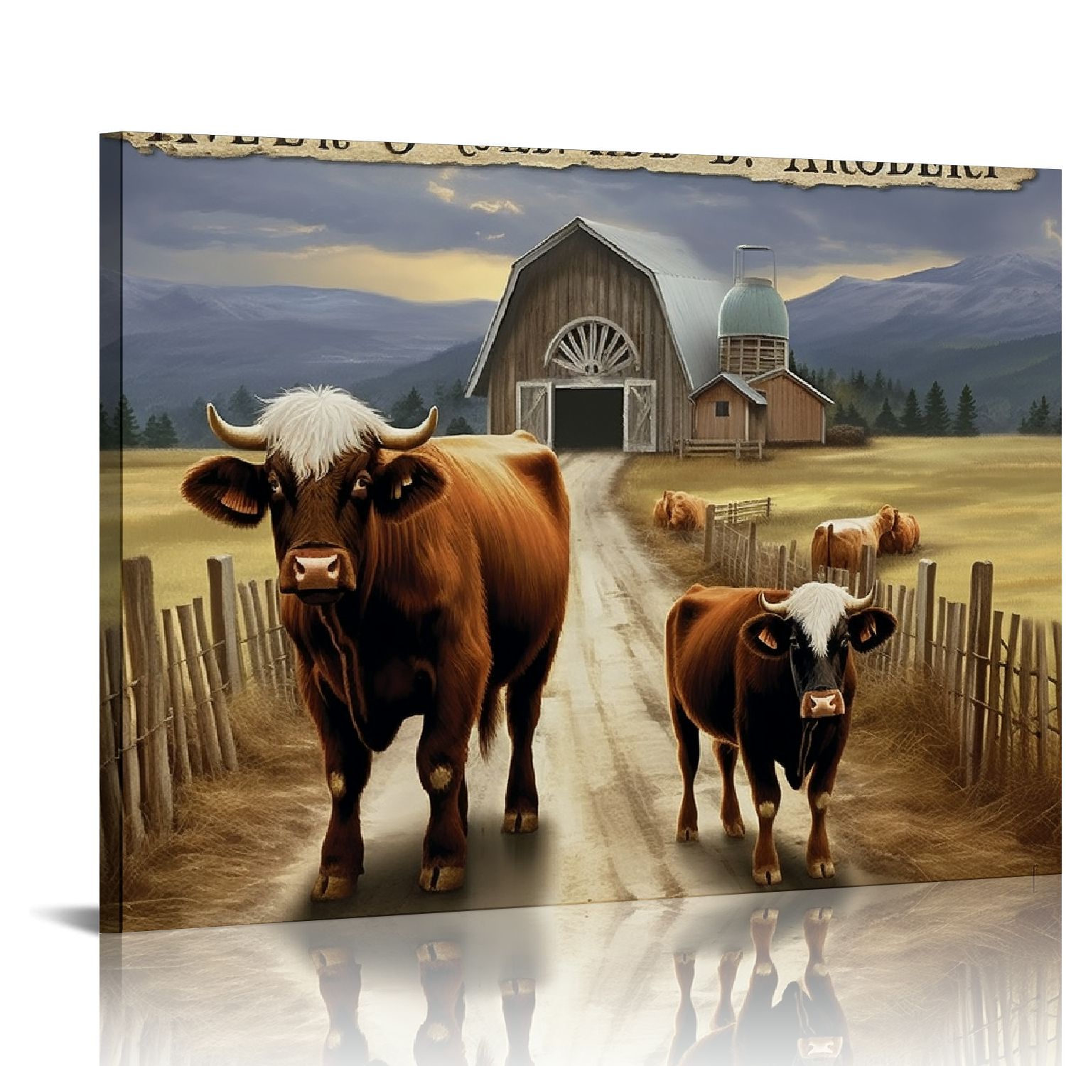 GOSMITH Farmhouse Highland Cow Wall Art Country Cow Barn Pictures Wall ...