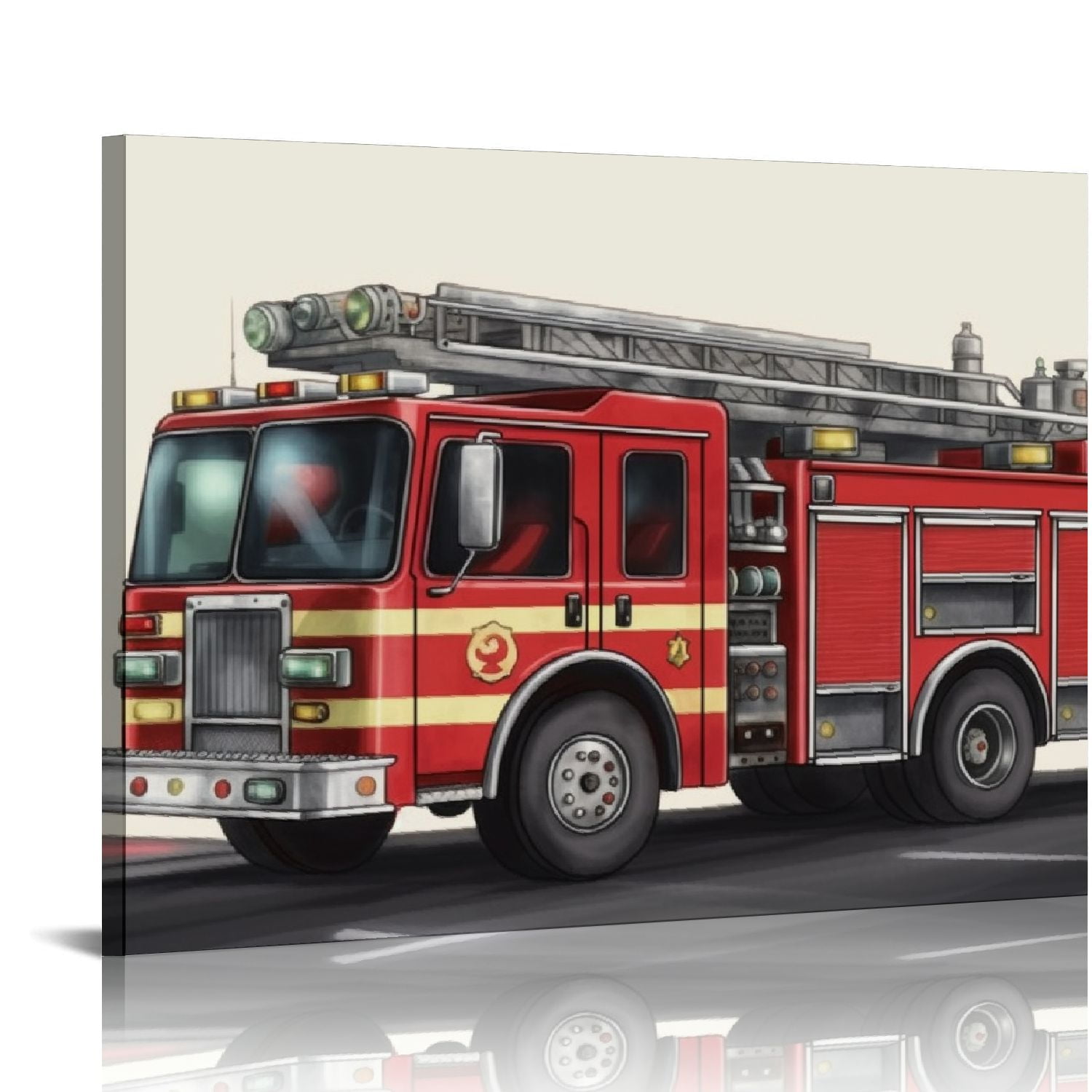 GOSMITH Firetruck Canvas Wall Art Watercolor Transportation Vehicles ...
