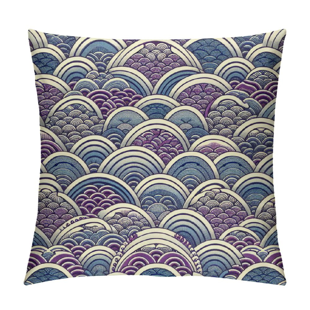 Leisuo Fish Scales Throw Pillow Cover Japanese Sakura Flower Wave ...