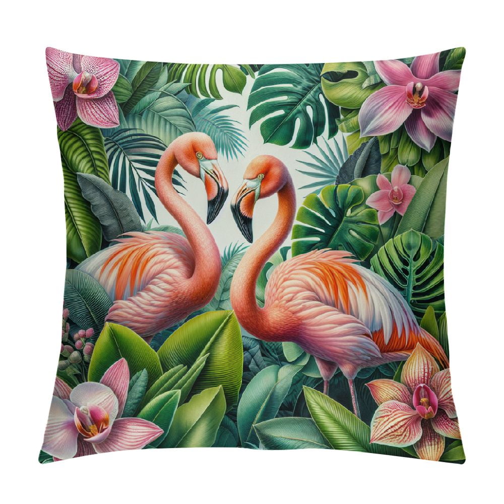 GOSMITH Flamingo Throw Pillow Cover Summer Tropical Palm Leaf and ...