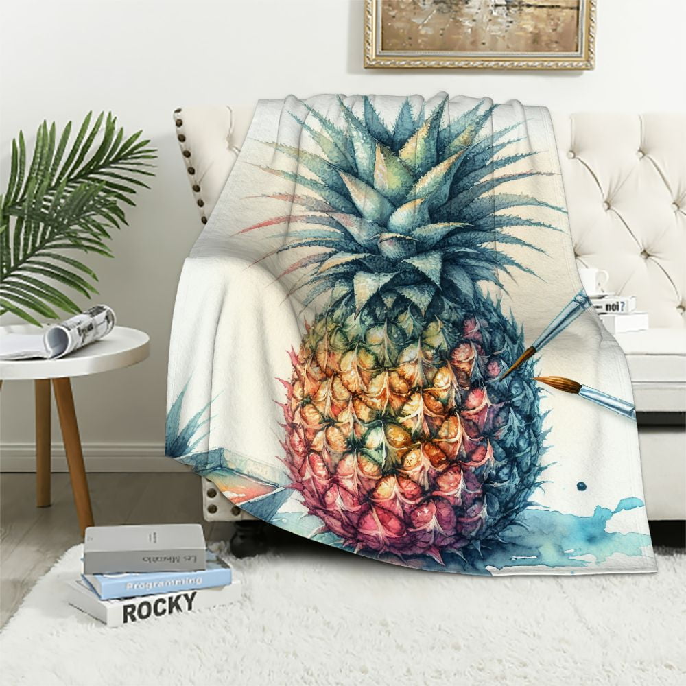 GOSMITH Flannel Blanket Pineapple Watercolor Beautiful Colorful Art ...