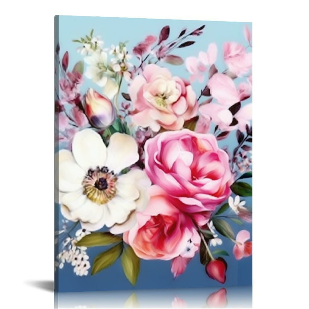 GOSMITH Flower Canvas Wall Art for Bedroom Woman Wall Decor Pink White ...