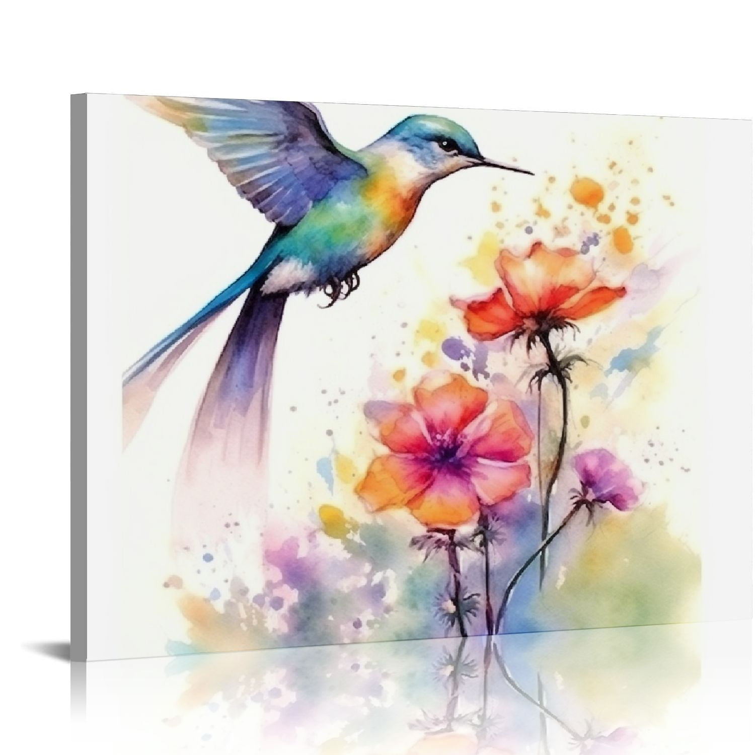 GOSMITH Flying Hummingbird Art Print, Bird And Flower Wall Art ...