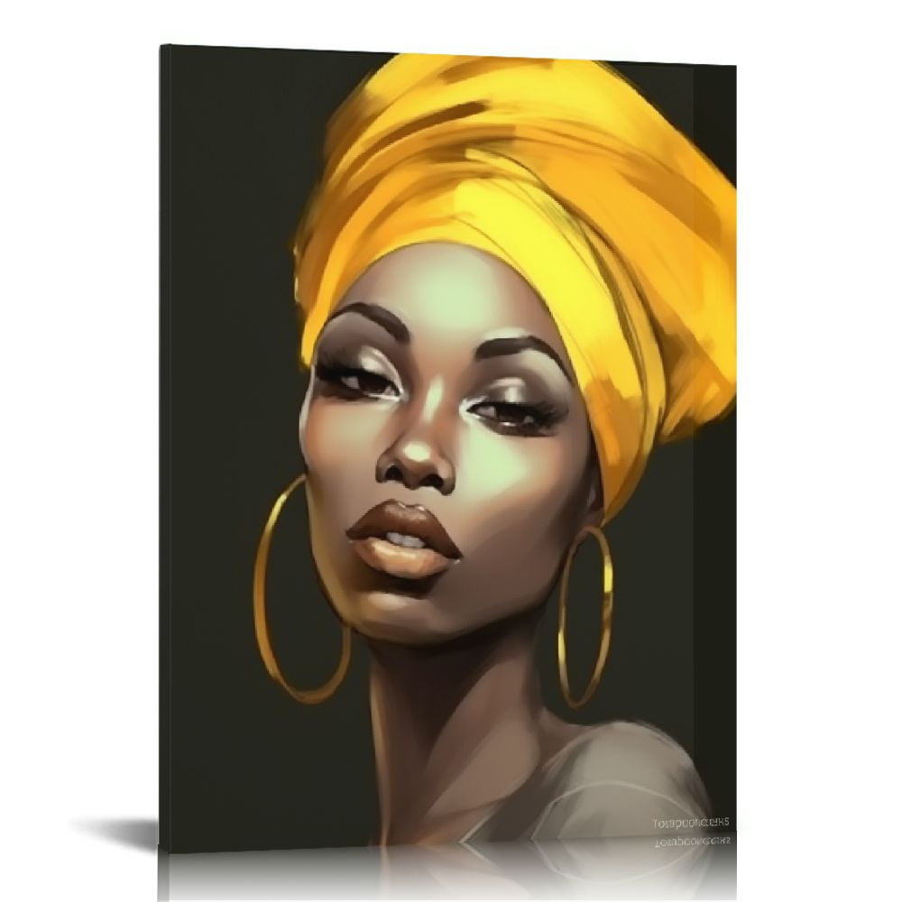 GOSMITH Framed African American Women Canvas Wall Art Black Woman Yellow Hair Beauty Abstract ...