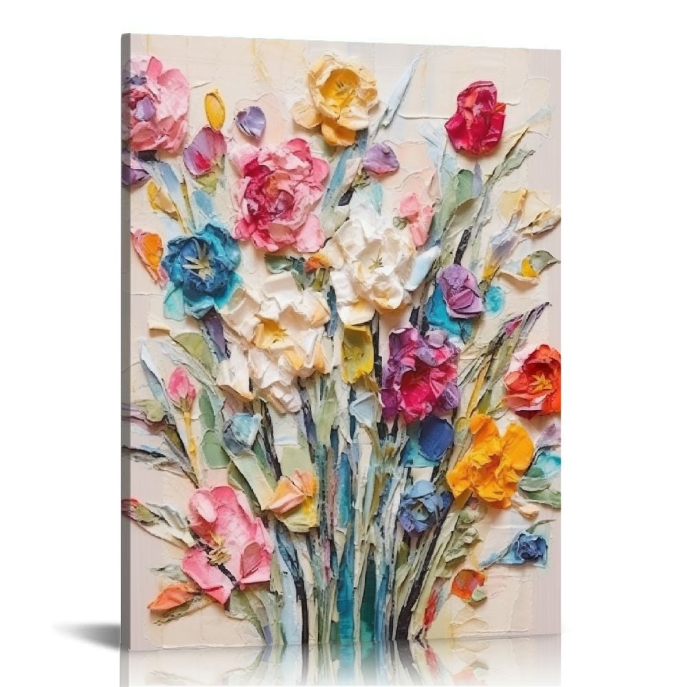 GOSMITH Framed Colorful Floral Canvas Wall Art Flowers Rose Wildflowers ...