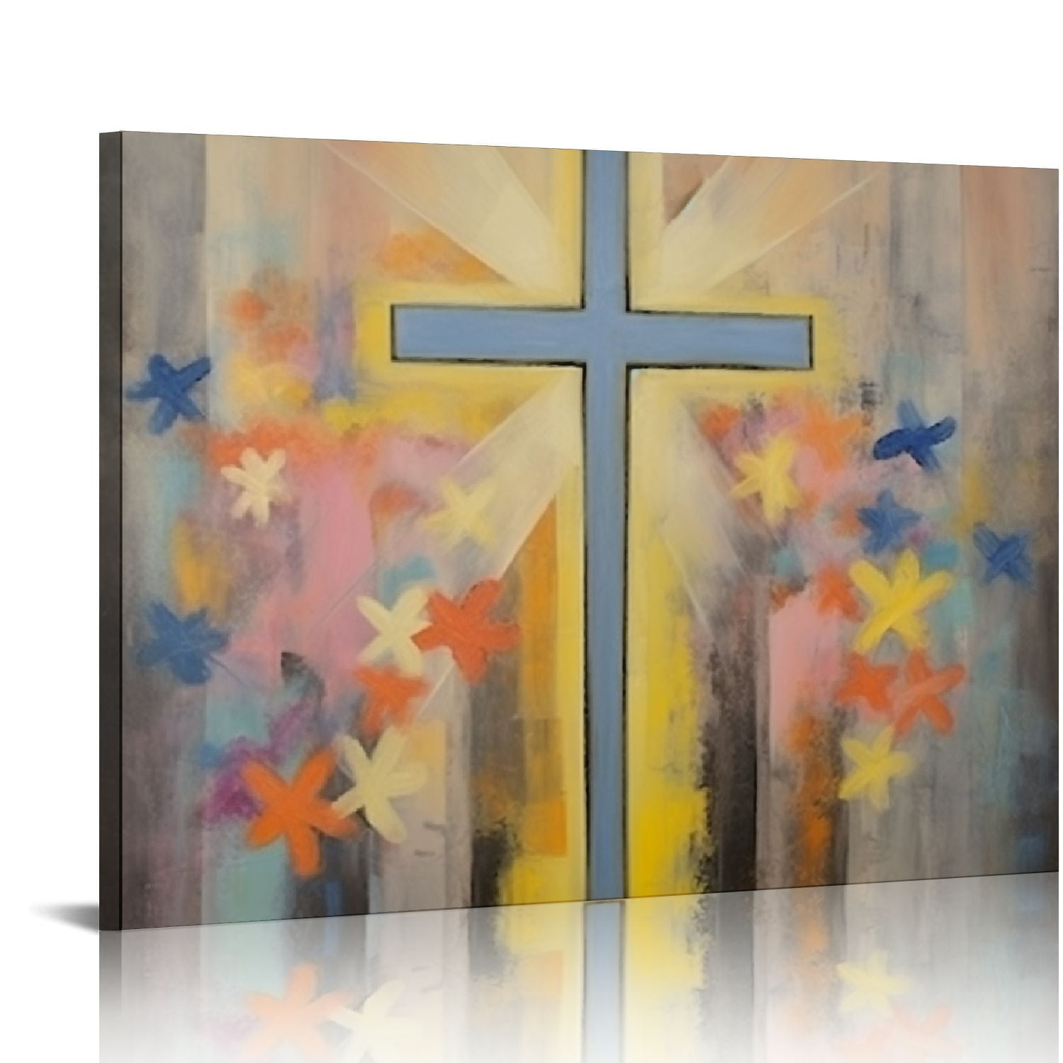 GOSMITH Framed Cross Flower Wall Art Christian Floral Canvas Prints ...