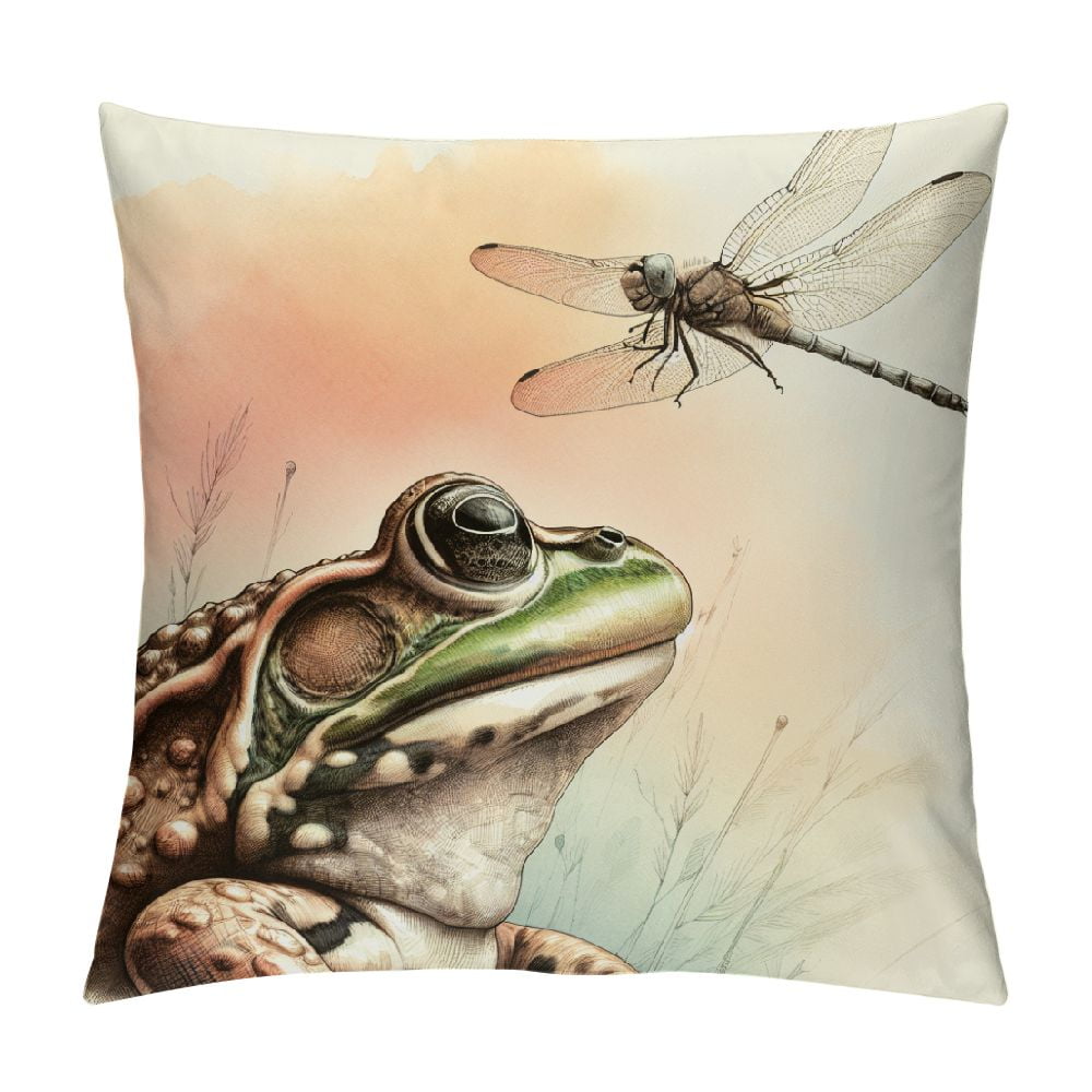 Leisuo Frog and Dragonfly Throw Pillow Cover Watercolor Amphibian ...