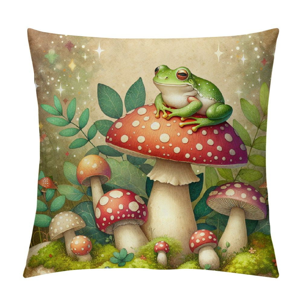 Leisuo Frog Mushroom Throw Pillow Covers for Couch Sofa Bed, Kawaii ...