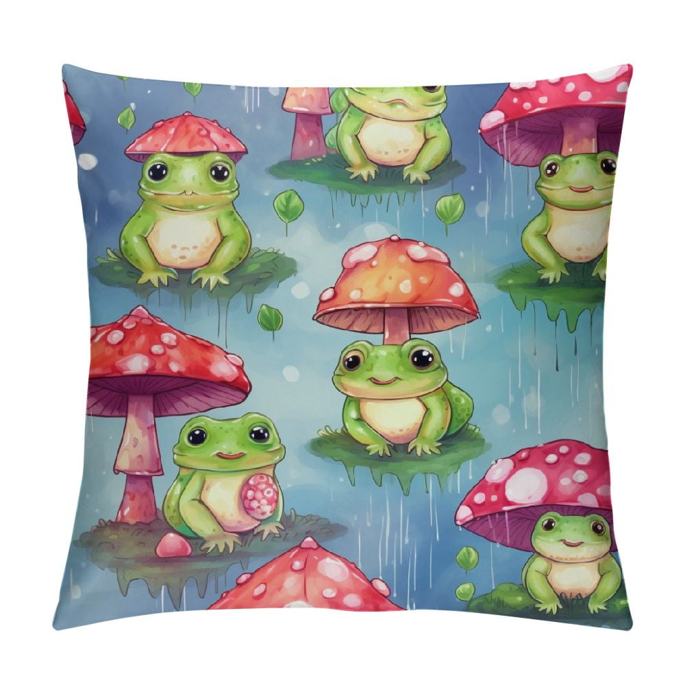 GOSMITH Frog Print Pillow Cases Cushion Covers Kids Kawaii Decor Throw ...