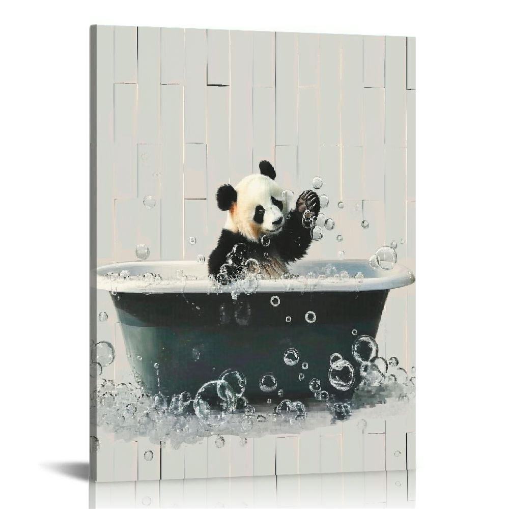 GOSMITH Funny Animal Bathroom Wall Art Cute Panda In Bathtub Bathroom ...
