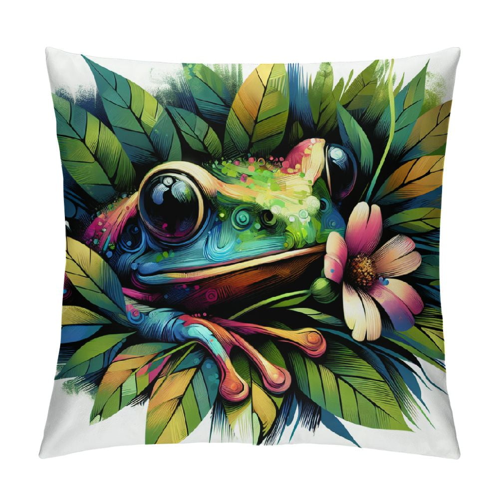 GOSMITH Funny Animal Frog Home Decorative Throw Pillow Cover Watercolor ...