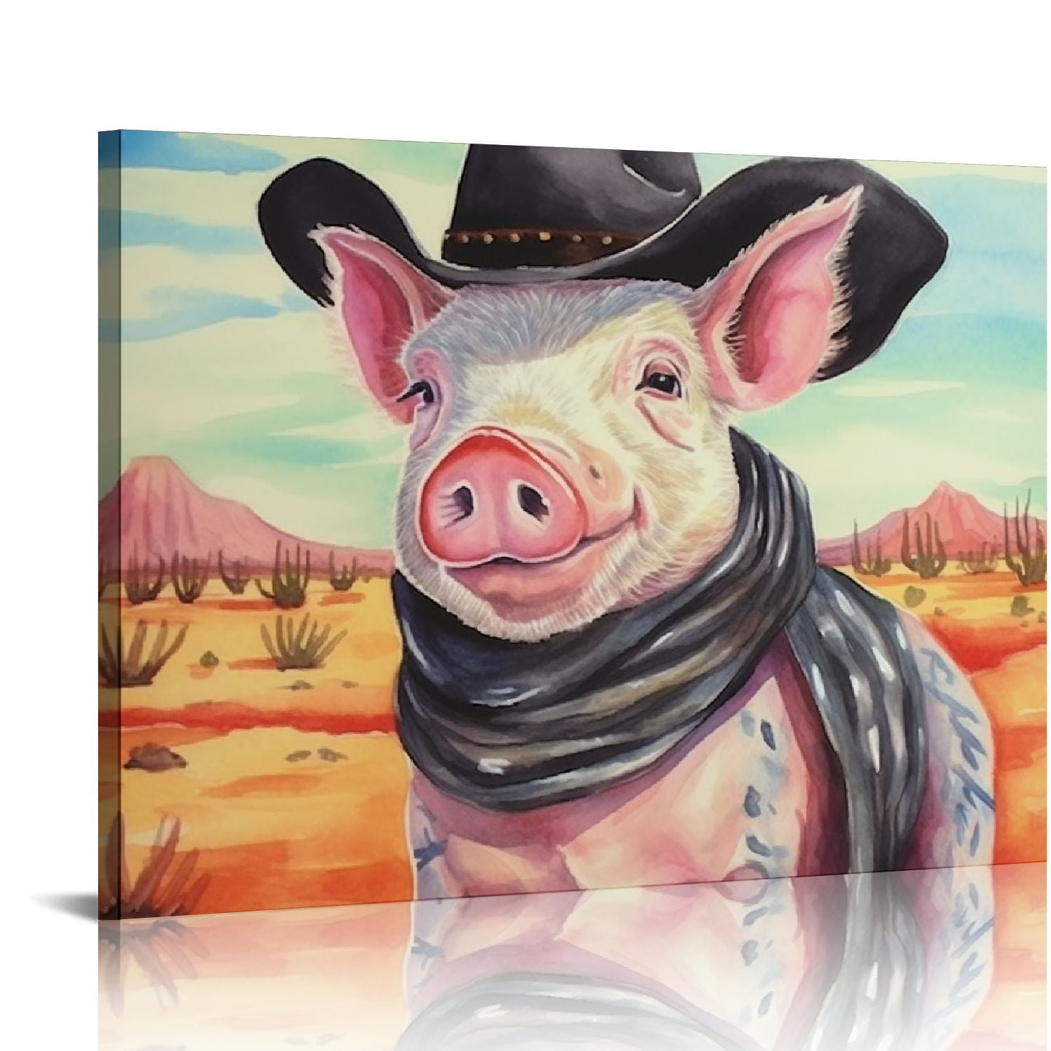 GOSMITH Funny Wild West Fashion Baby Pig Blue Watercolor Painting ...