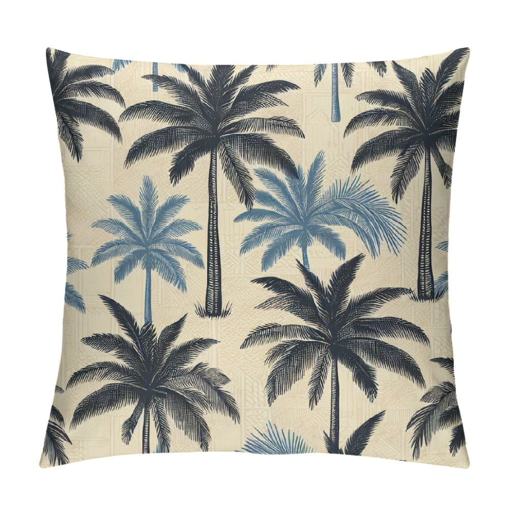 Leisuo Gray Blue Palm Tree Pillow Covers Tropical Coconut Trees Coastal ...