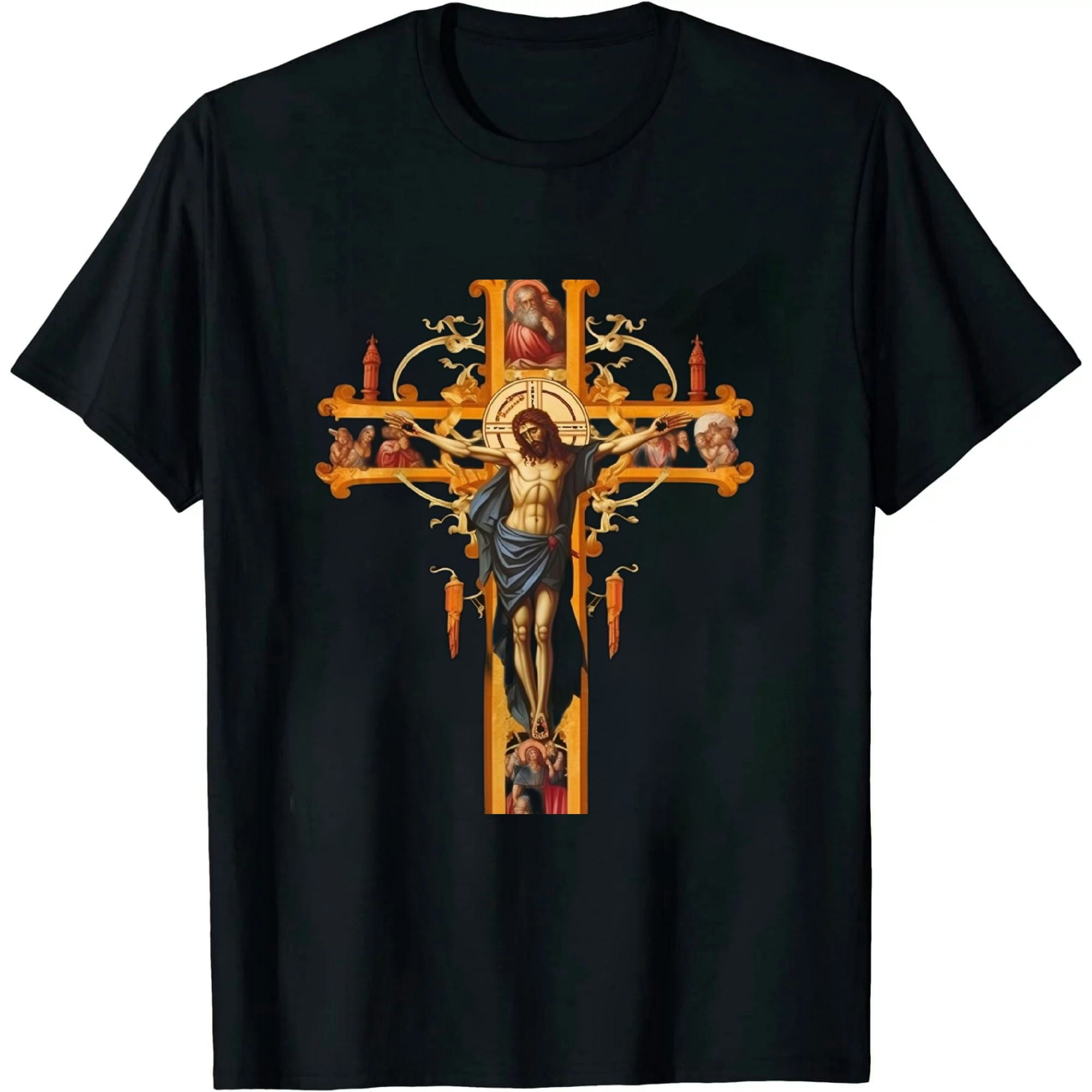 GOSMITH Greek Orthodox Jesus Christ Cross Icon T-Shirt black - Walmart.com