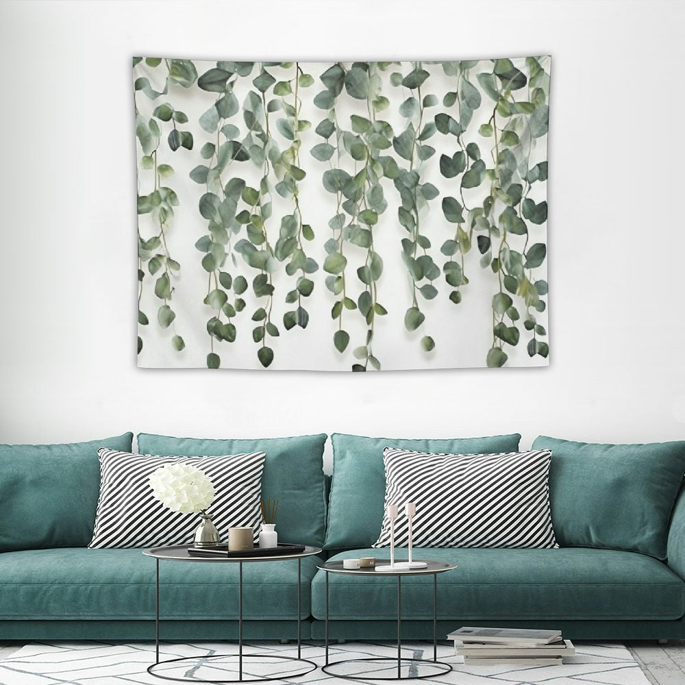 GOSMITH Green Leaf Tapestry Wall Hanging Green Gray Eucalyptus Leaf ...