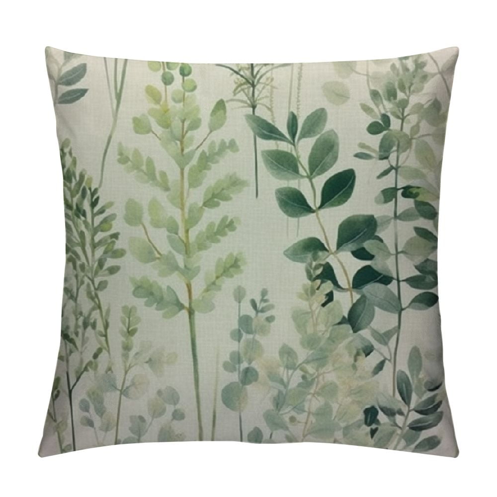 GOSMITH Green Leaf Watercolor Throw Pillow Cover Eucalyptus Greenery ...