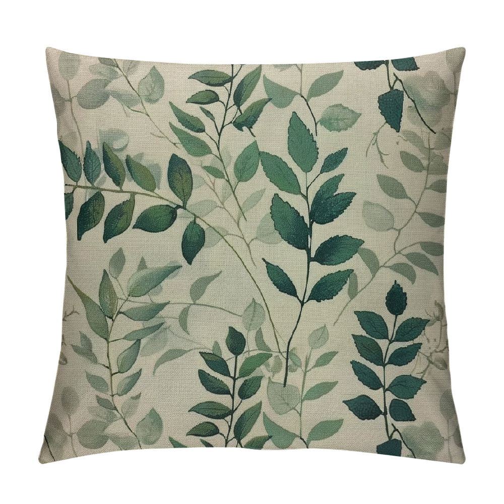 GOSMITH Green Leaf Watercolor Throw Pillow Cover Eucalyptus Greenery ...