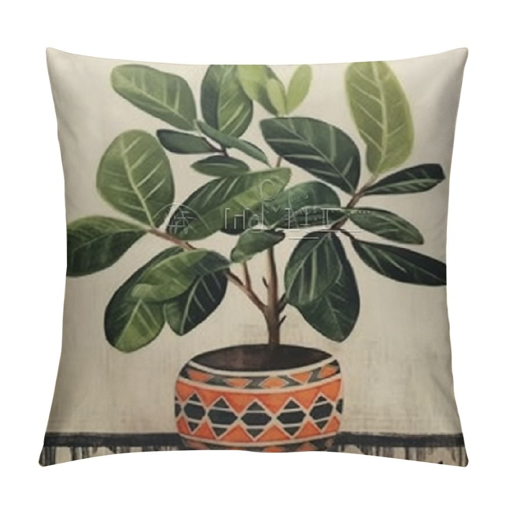 GOSMITH Green Plant Throw Pillow Cover Watercolor Potted Plants Spring ...