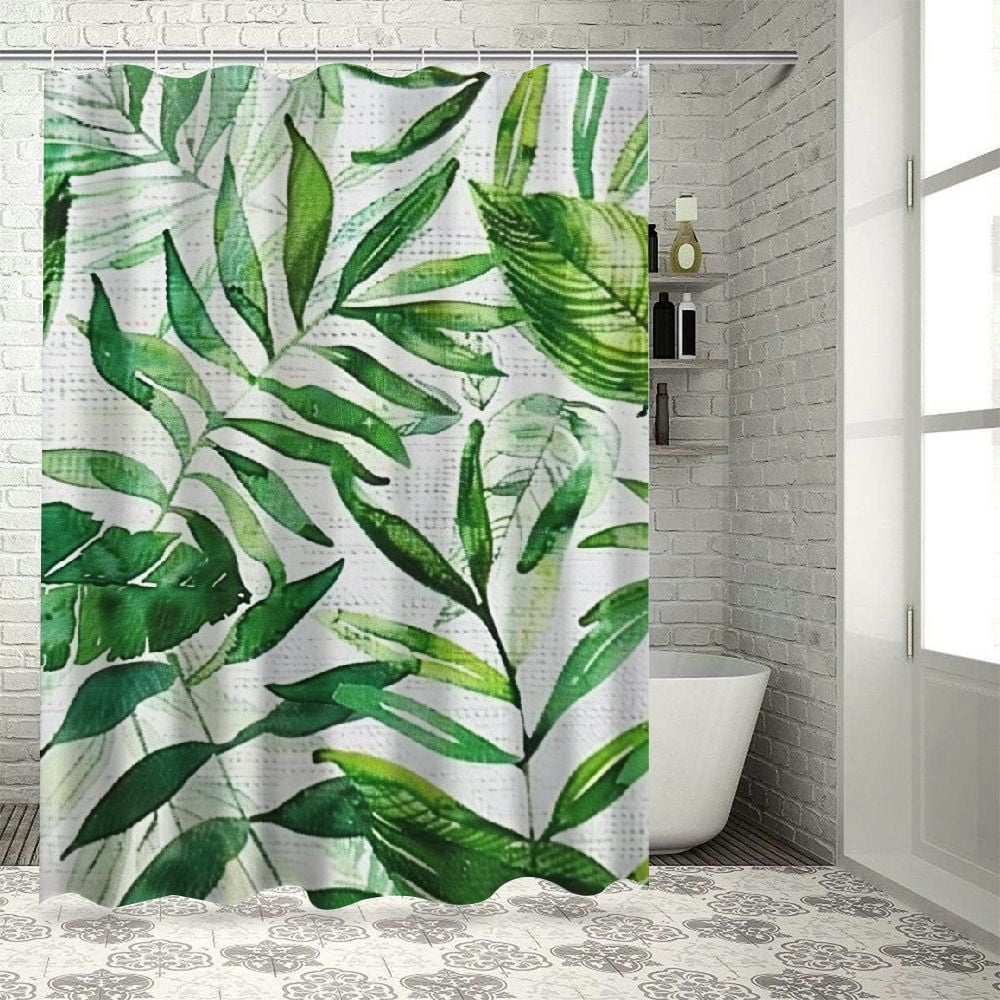 Leisuo Green Tropical Palm Fern Leaves Shower Curtain, Multiple Sizes ...