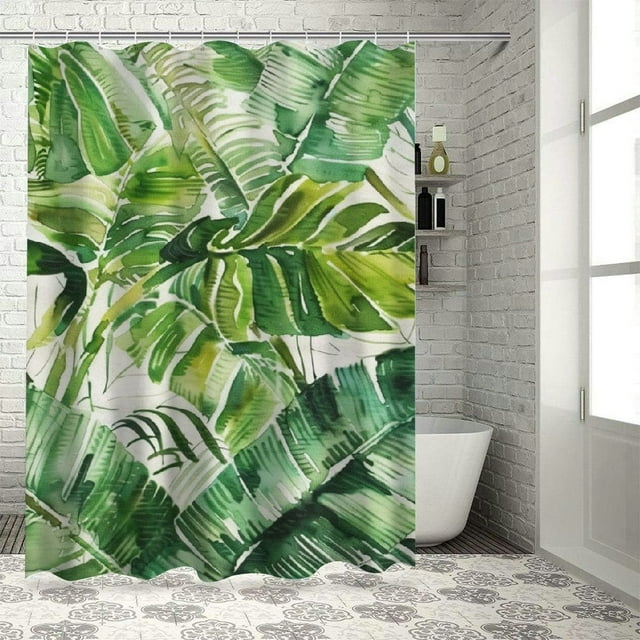 GOSMITH Green Tropical Palm Fern Leaves Shower Curtain - Multiple Sizes ...