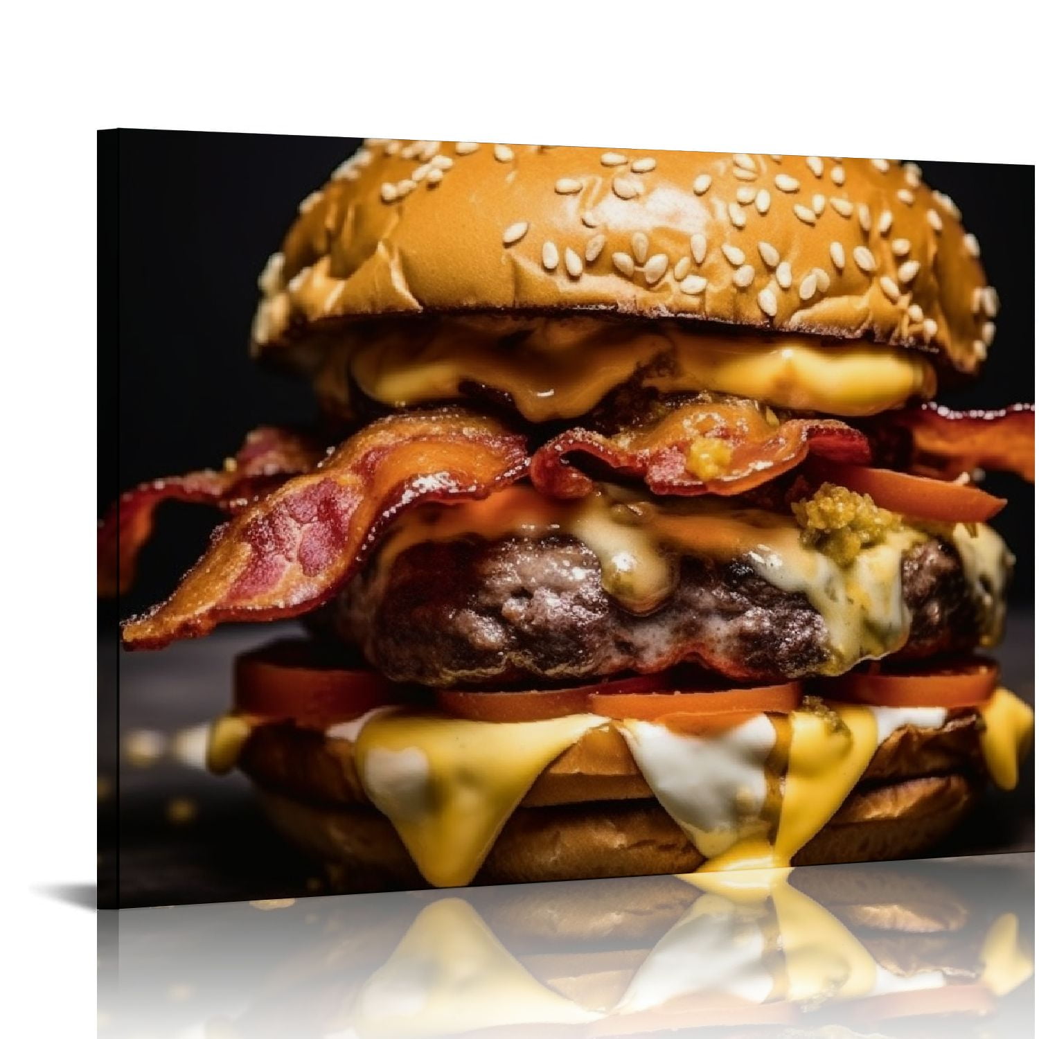 GOSMITH Hamburger Canvas Wall Art - Fresh Mouthwatering Hamburger, High ...