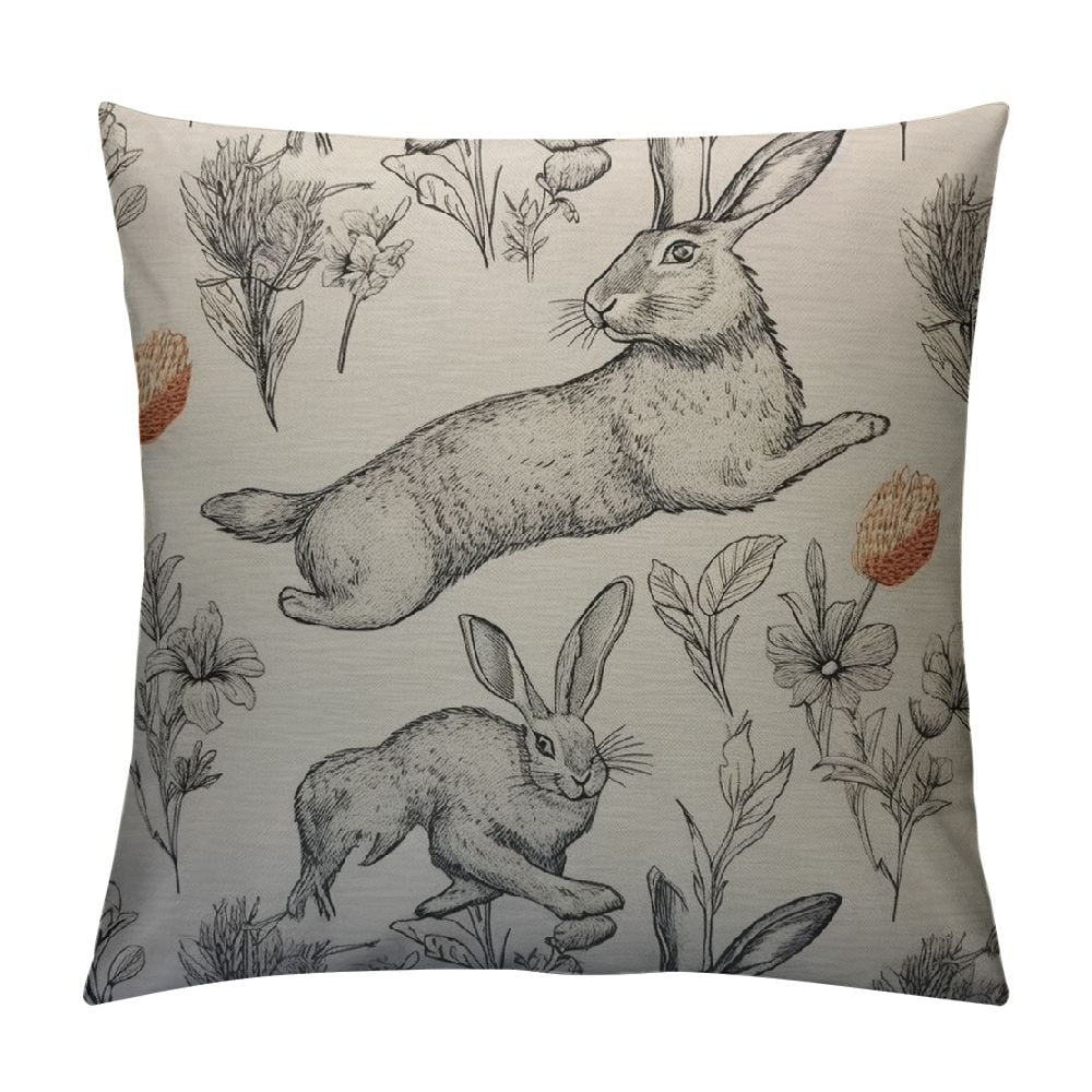 GOSMITH Hand Drawing Rabbits Throw Pillow Cushion Cover Vintage Style ...