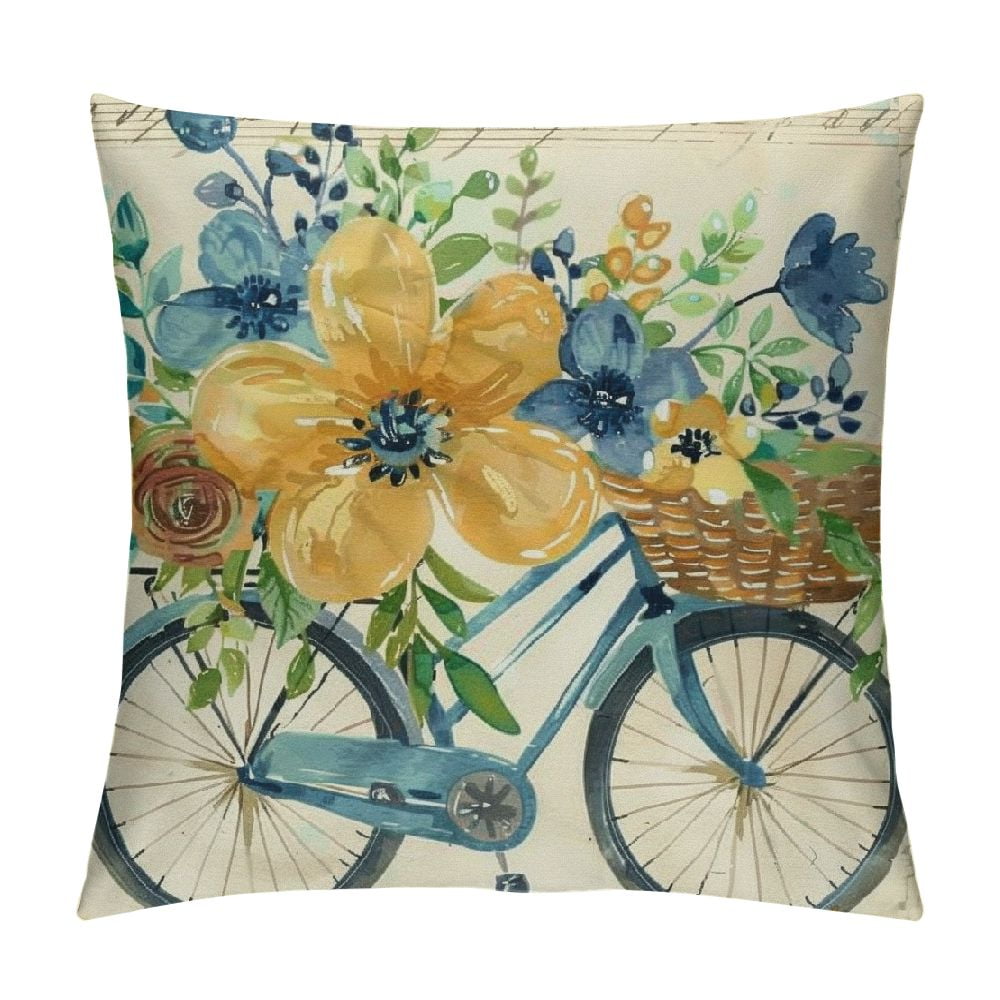 Leisuo Blue Flower Gnome Decorative Throw Pillow Cover, Floral Rose Buffalo Plaid Porch Patio ...