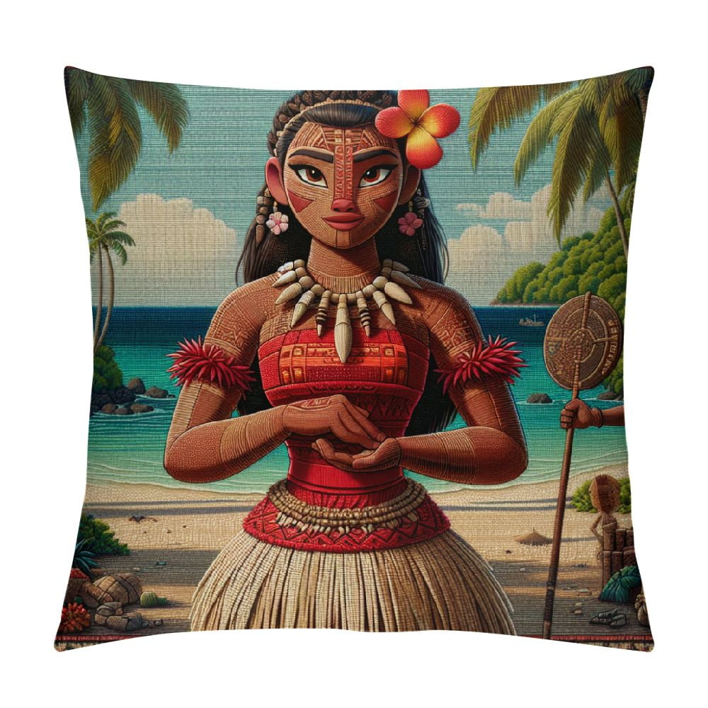 Leisuo Girl Throw Pillow Cover Hawaii Beach Aloha Cartoon Sexy Tropical ...